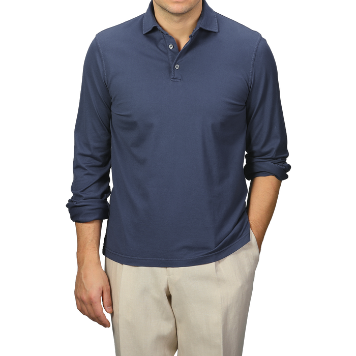 Fedeli | Dark Blue Organic Cotton LS Polo Shirt – Richard Gelding